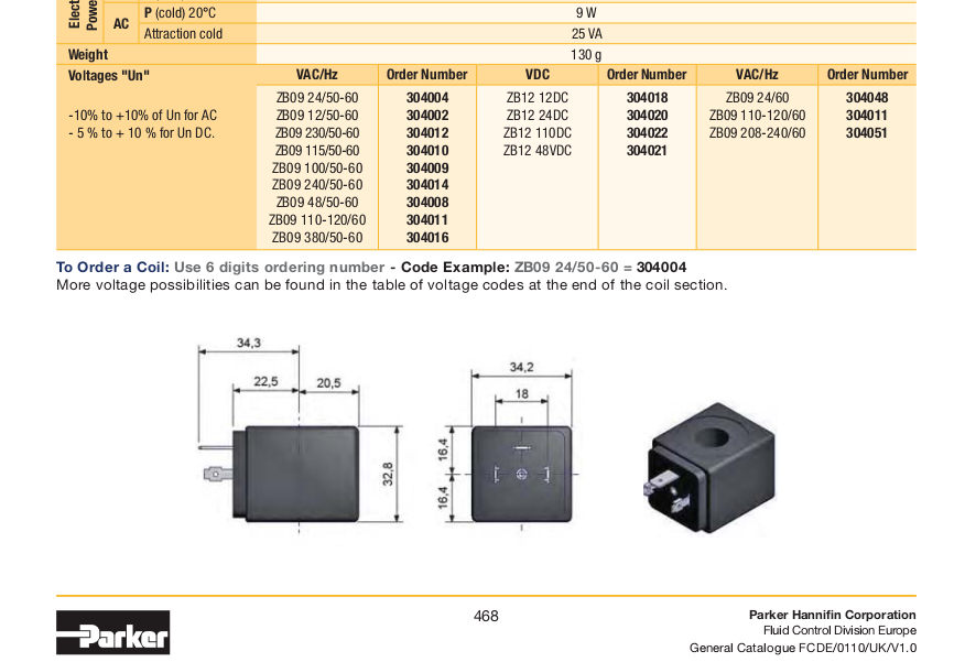 Parker Coil ZB12 24VDC(304020)