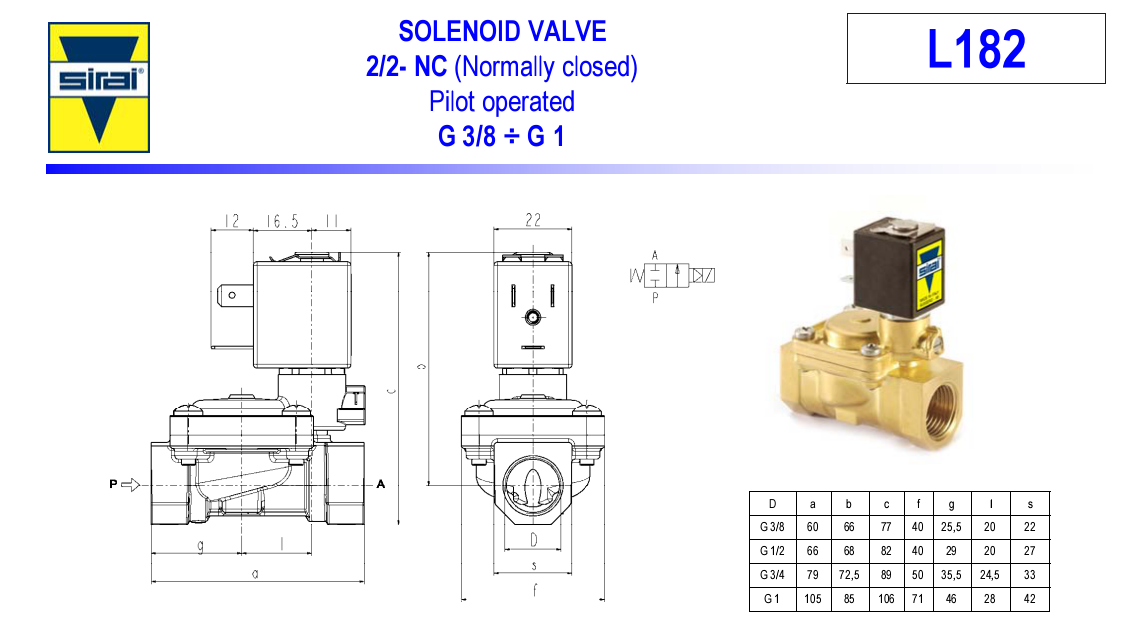 SIRAI Soneloid valve L182B01-ZB10A G1 230VAC