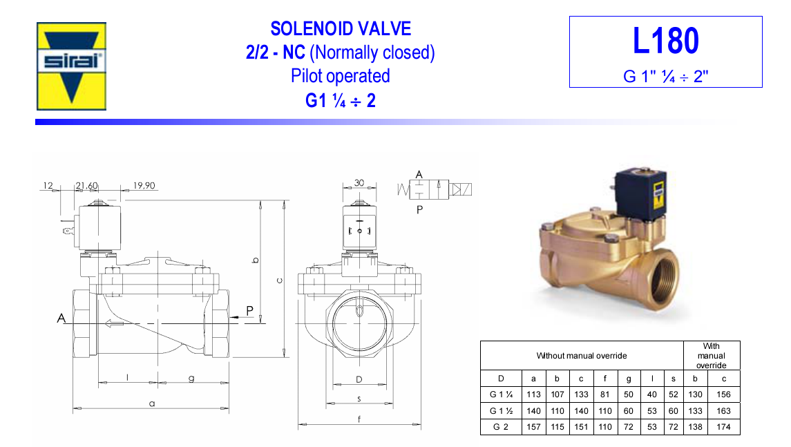 SIRAI Soneloid valve L180B48-ZA30A G1 1/4 24VDC